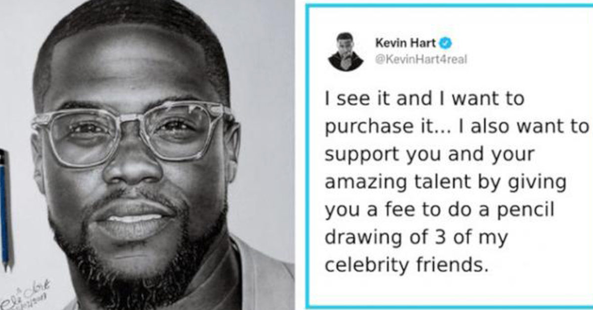 Stunned By Artist’s Portrait Of Him, Kevin Hart Buys Work And Supports ...